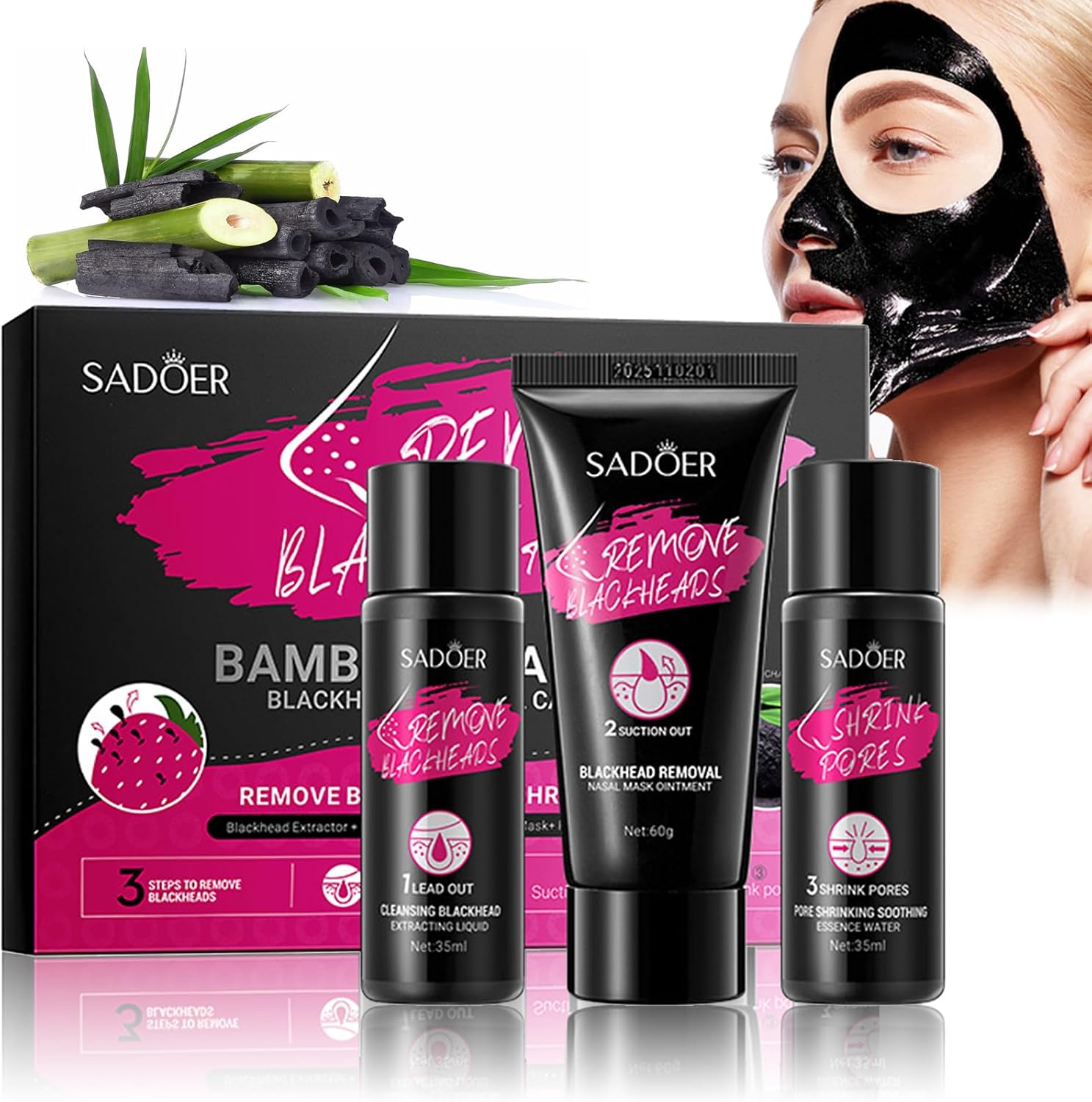 Blackhead Remover Mask For Men & Women, Bamboo Charcoal Peel Off Face ...