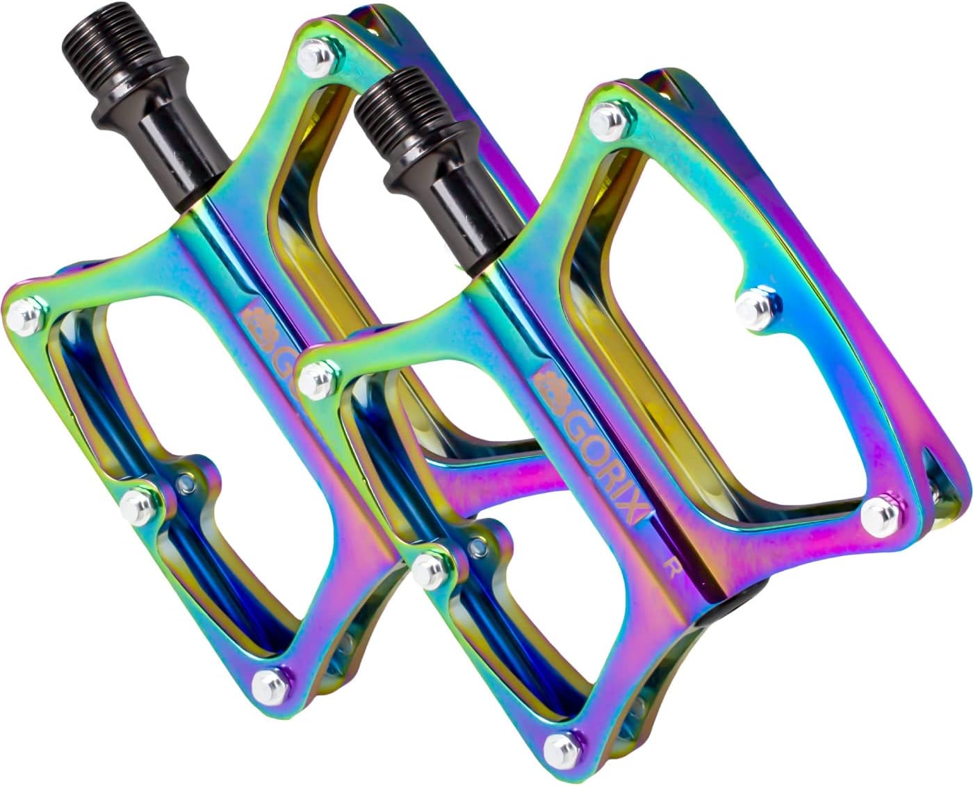 GORIX Bike Flat Pedals Oil Slick Wide Lightweight with Non-Slip Pin Spike Road Mountain MTB ...
