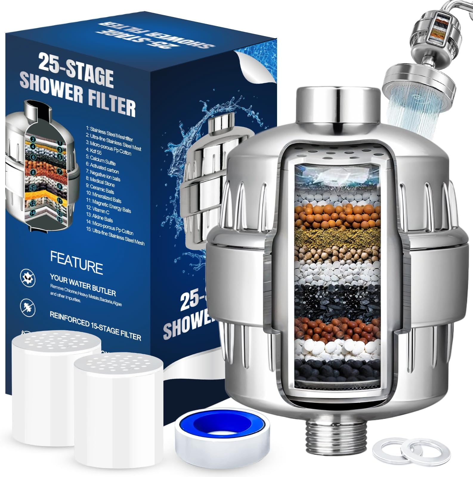 Filtro para Regadera Baño, 25 Etapas Filtro de Ducha Agua Universal ...