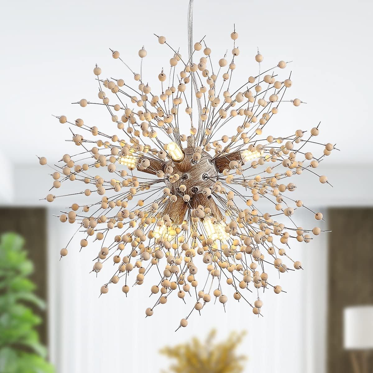 Oninio Modern Wooden Beads Dandelion Chandelier, Firework Pendant ...