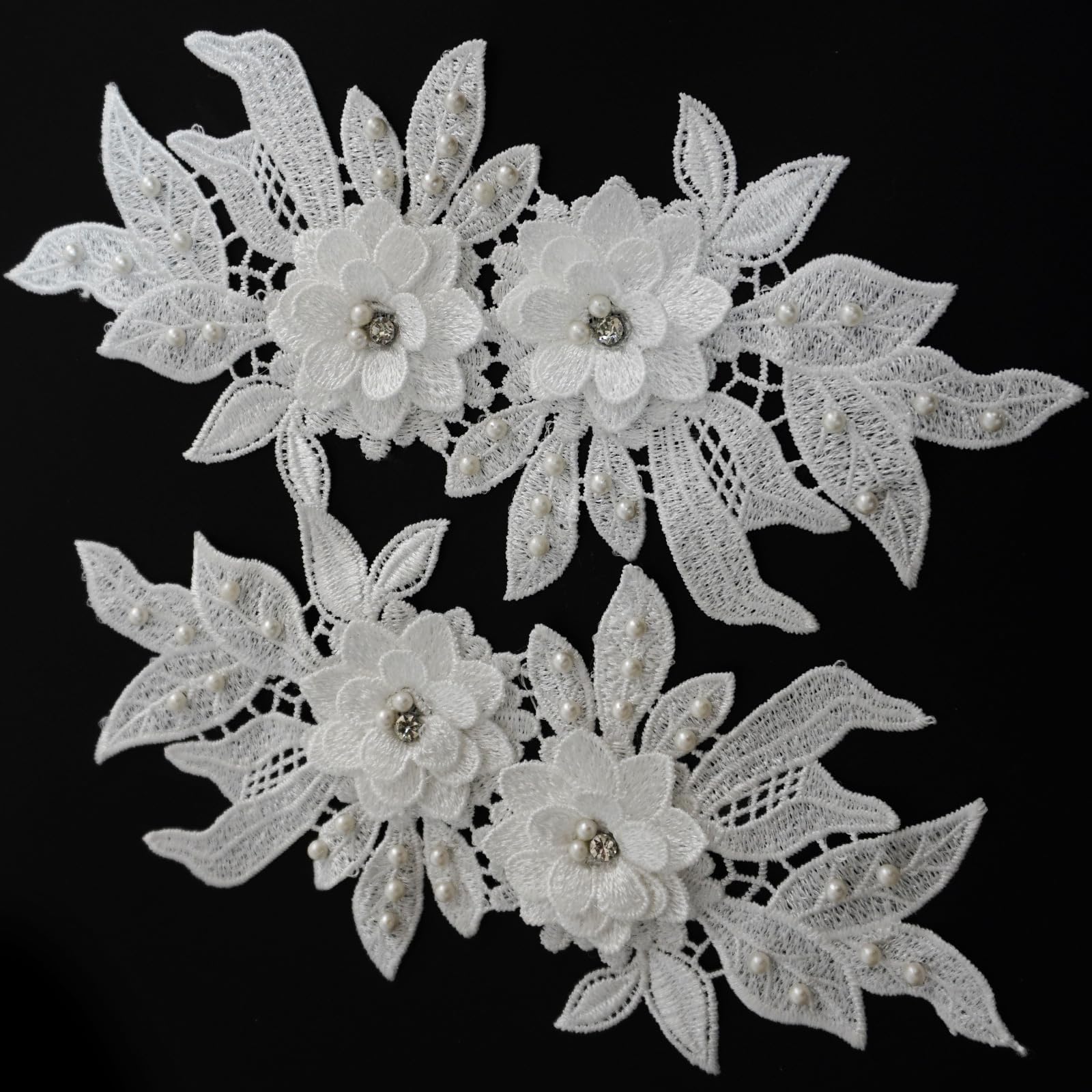 Amazon.com: Mililanyo 2 Pieces 3D Lace Beads Flower Embroidered Patches ...