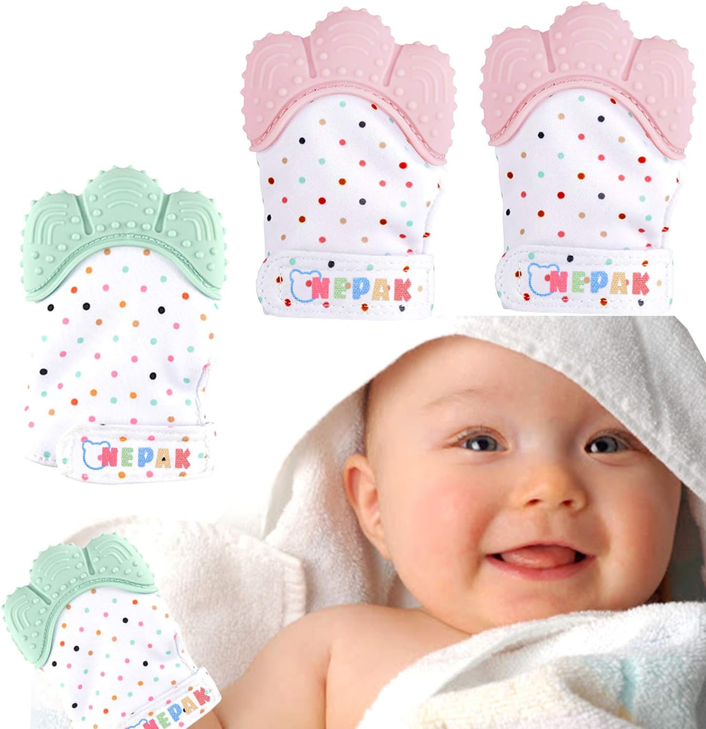 Amazon.com: NEPAK 4 Pcs Soothing Teething Mitten,Silicone Teething Mitt ...