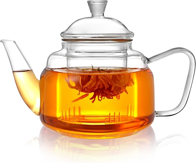Amazon.com | CNGLASS Small Glass Teapot with Removable Infuser,20oz ...