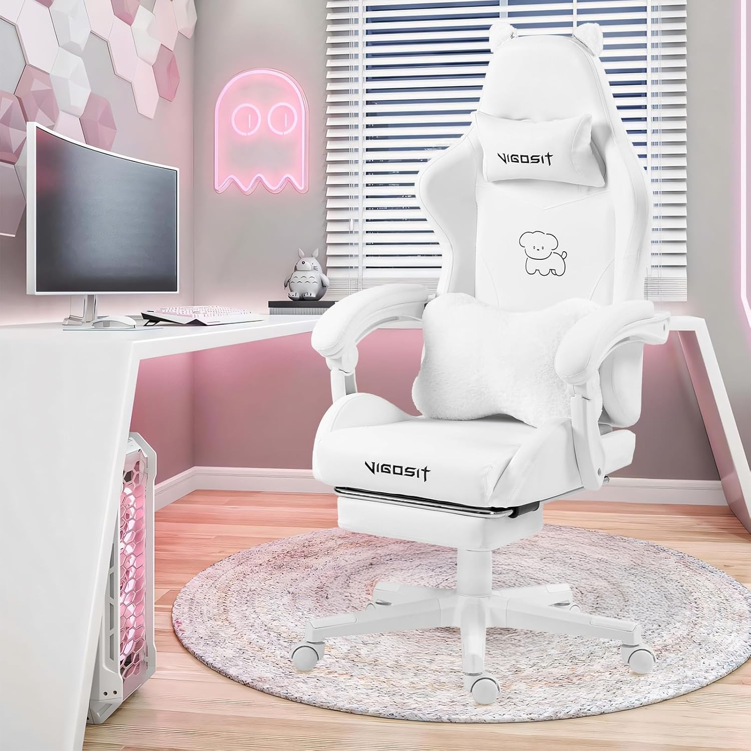 Amazon.com: Vigosit Gaming Chair Cute with Ears and Kawaii Cushion ...