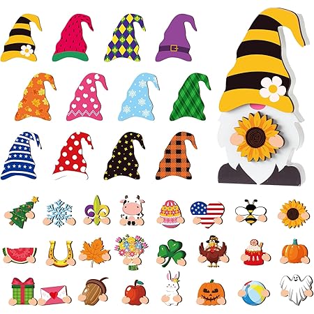Amazon.com: 37 Pcs Interchangeable Wooden Gnome Decor DIY Holiday ...