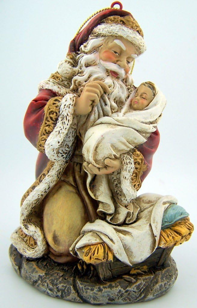 Amazon.com: Kneeling Santa with Infant Figurine Resin Christmas Tree ...