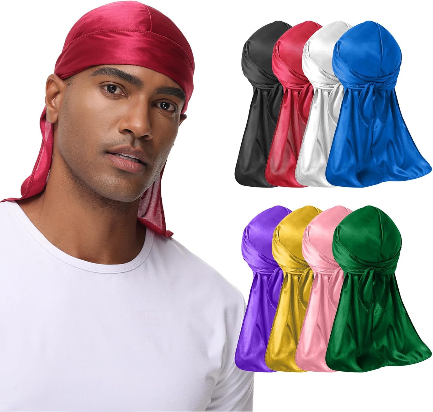 LEADUWAY 8Pcs Silky Durags, Silk Durag for Men Women, Satin Doo Rag for ...