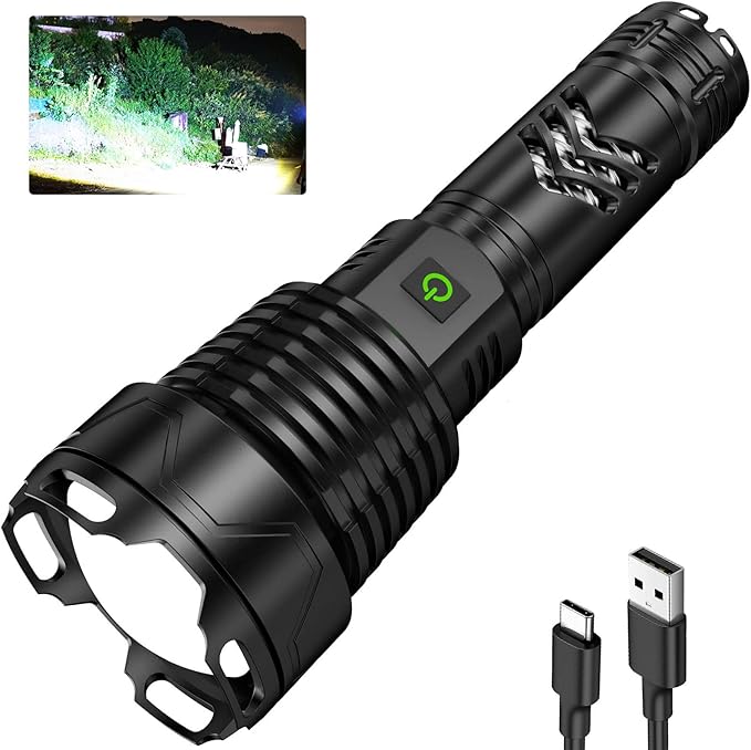 Rechargeable Flashlight, 300000 Lumens Super Bright LED Flashlight with ...