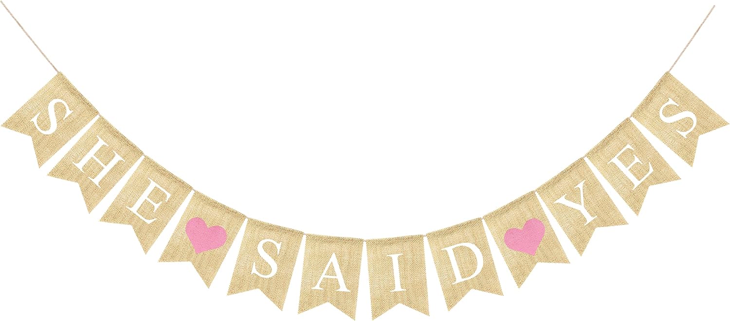 Amazon.com: VILIFEVER Burlap She Said Yes Banner Wedding Engagement ...