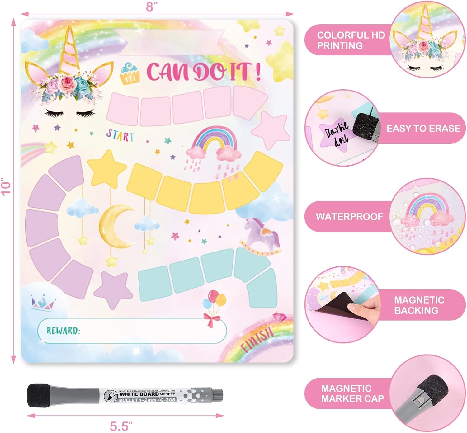 WERNNSAI Unicorn Reward Chart – Magnetic Chore Chart for Kids Girls ...