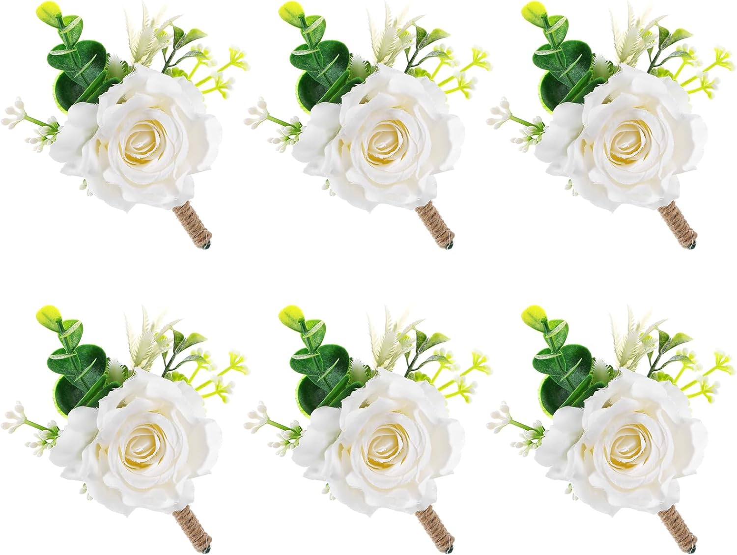 Amazon.com: cobee Lvory Rose Boutonniere for Men,Set of 6 Boutonniere ...