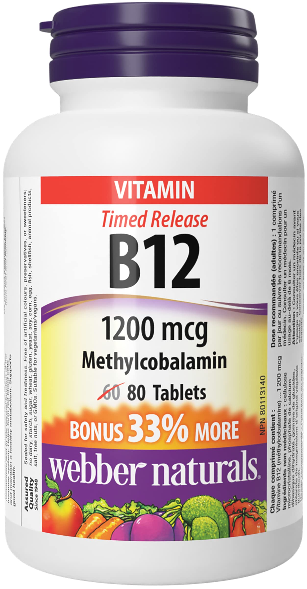 Webber Naturals Vitamin B12 1200 mcg, Timed Release, 80 Tablets ...