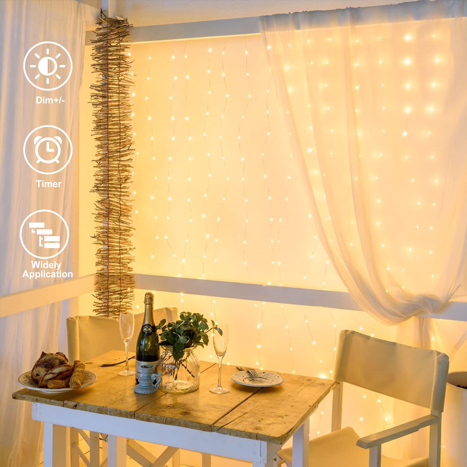 echosari 600 LED Curtain Lights Plug in, 20Ft x 10Ft Connectable Dual ...