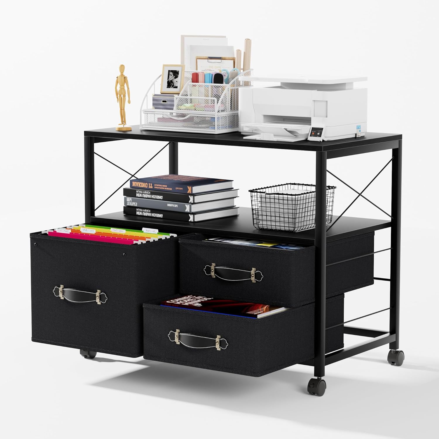 Amazon.com: VECELO 3 Mobile File Cabinet Rolling Printer Stand with ...