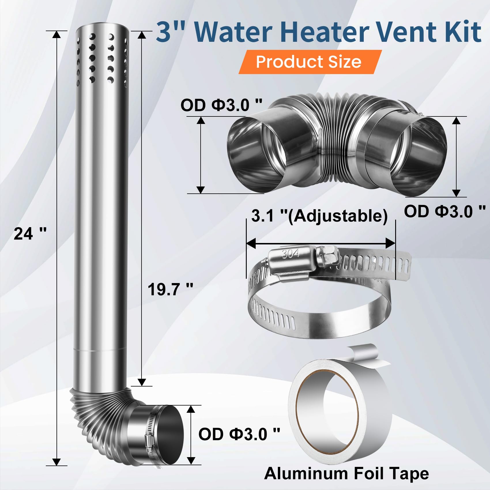Snapklik.com : Thickens 3" Water Heater Vent Pipe Kit, Direct Vent Kit ...
