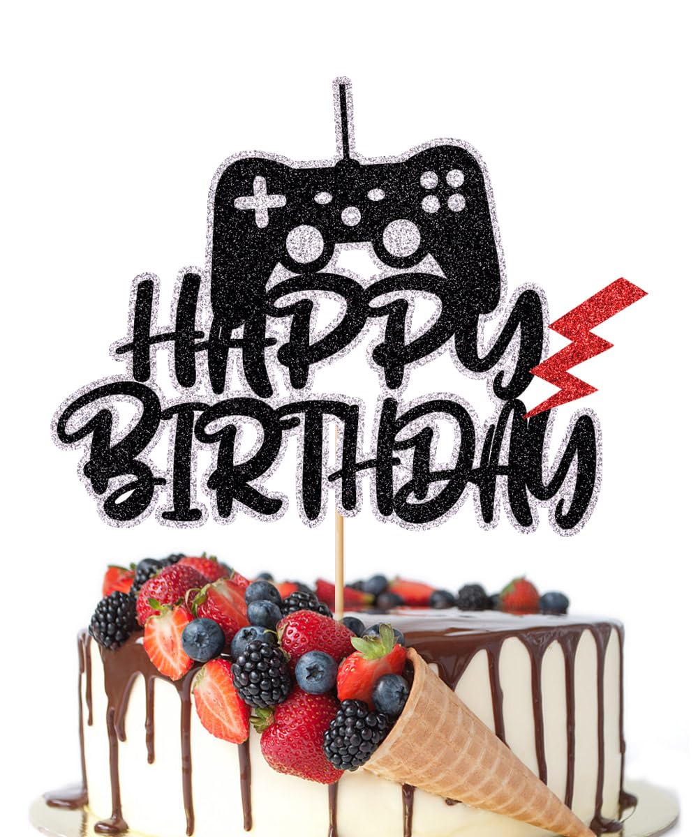 Crseniny Video Game Cake Topper,Glitter Controller Happy Birthday Cake ...