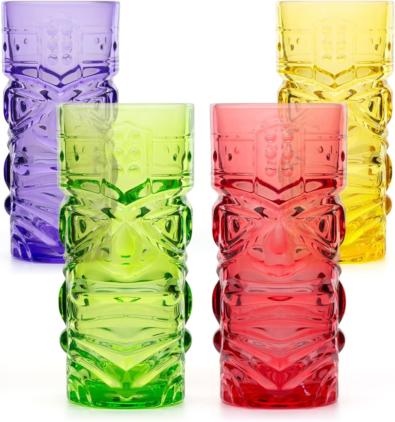 Coloured Glass Tiki Mugs 14oz / 400ml - Set of 4 - Gift Boxed Glass ...