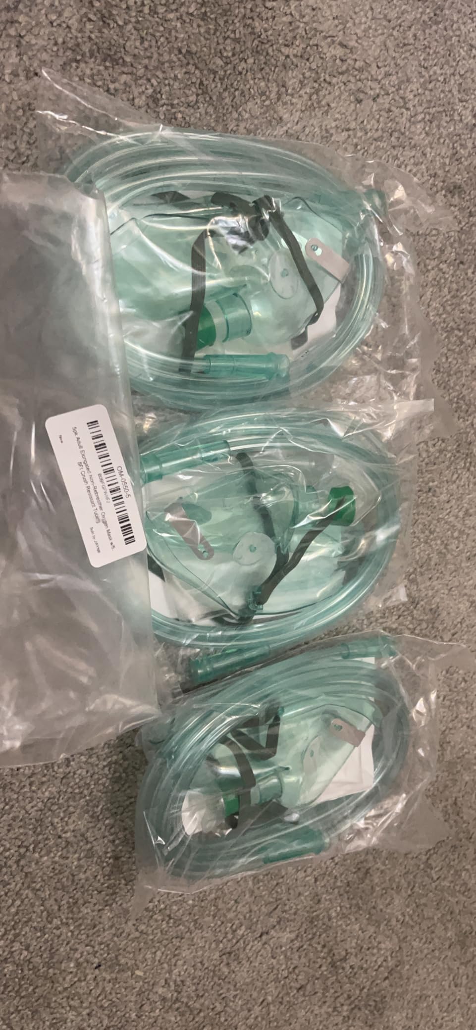 5pk Adult Elongated Non-Rebreather Oxygen Mask w/6.8Ft Crush Resistant ...