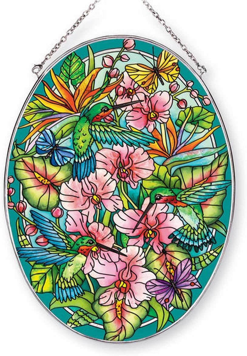 Amazon.com: Amia Large Orchids and Hummingbirds, Hand-Painted Glass ...