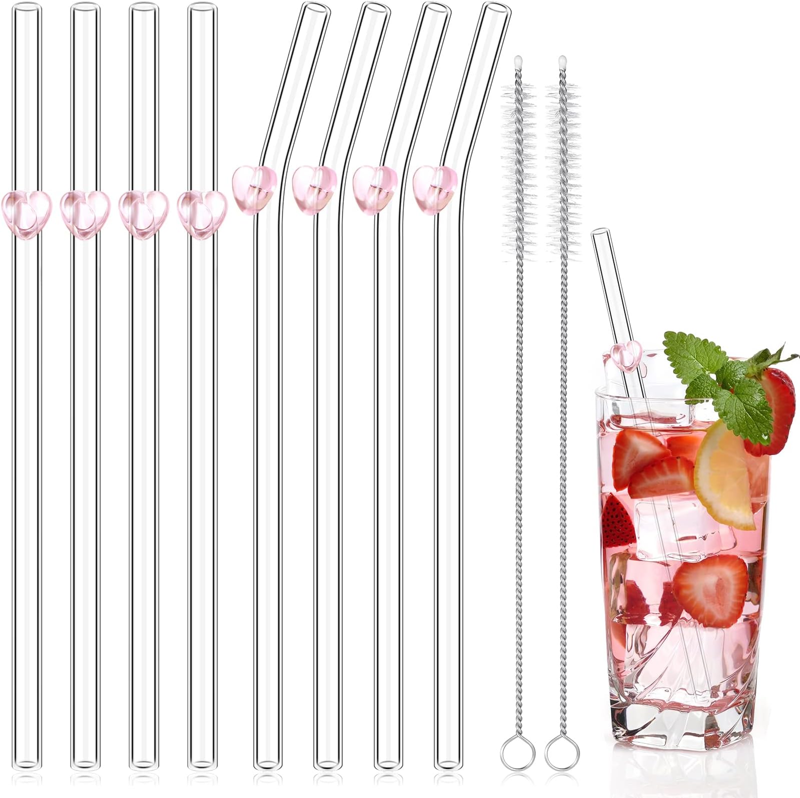 Amazon.com: 16 Pieces Reusable Glass Straw with Flower Cute Colorful ...