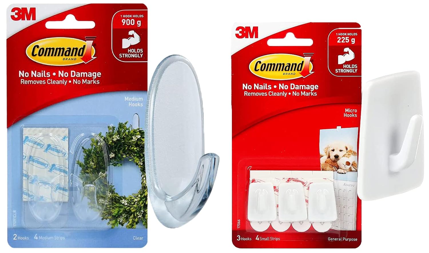 Command Micro Plastic Hook(White,3 Hooks and 4 Strips) Medium Plastic ...