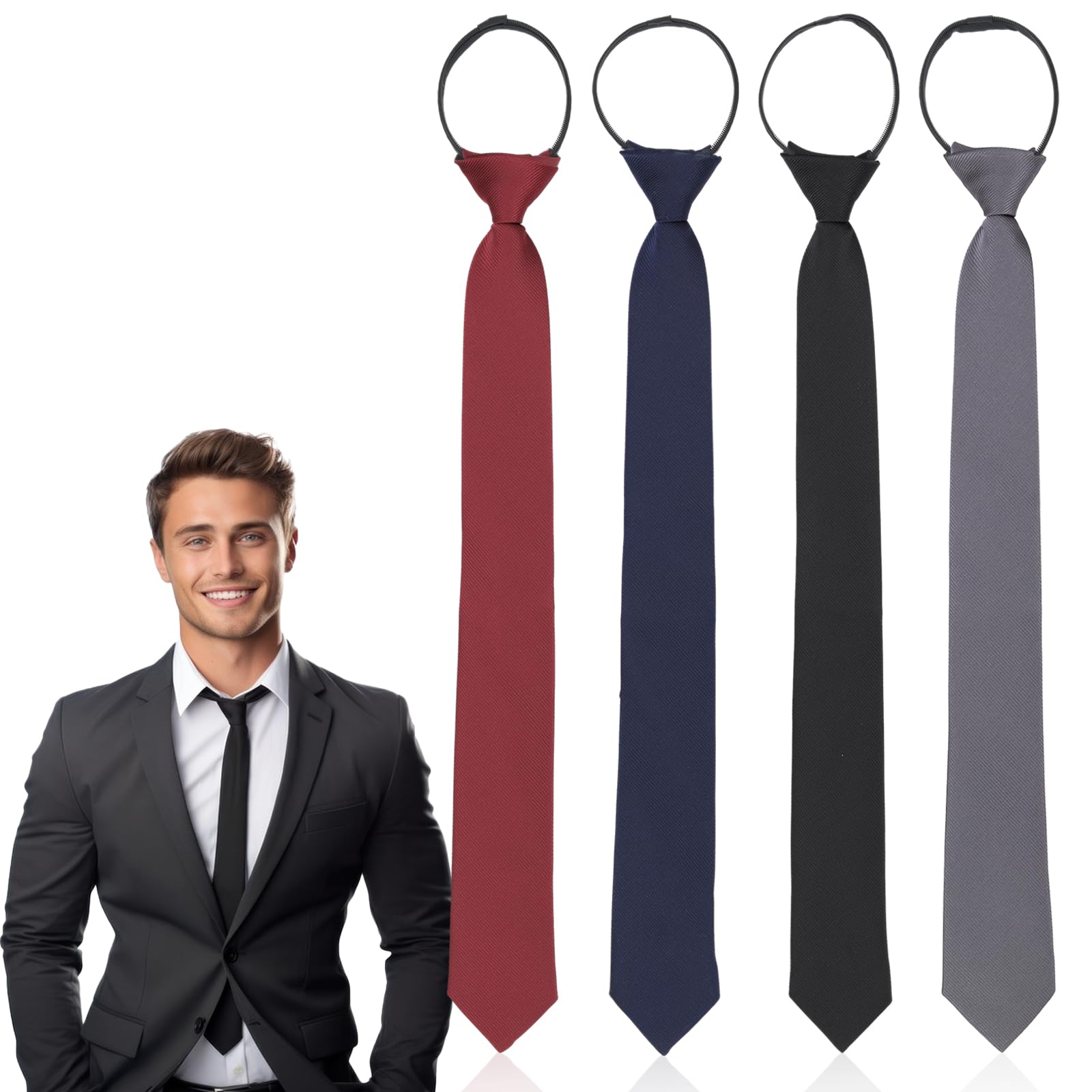 UICCVOKK 4 Pcs Zipper Ties for Men, Formal Zipper Tie Adjustable Men ...