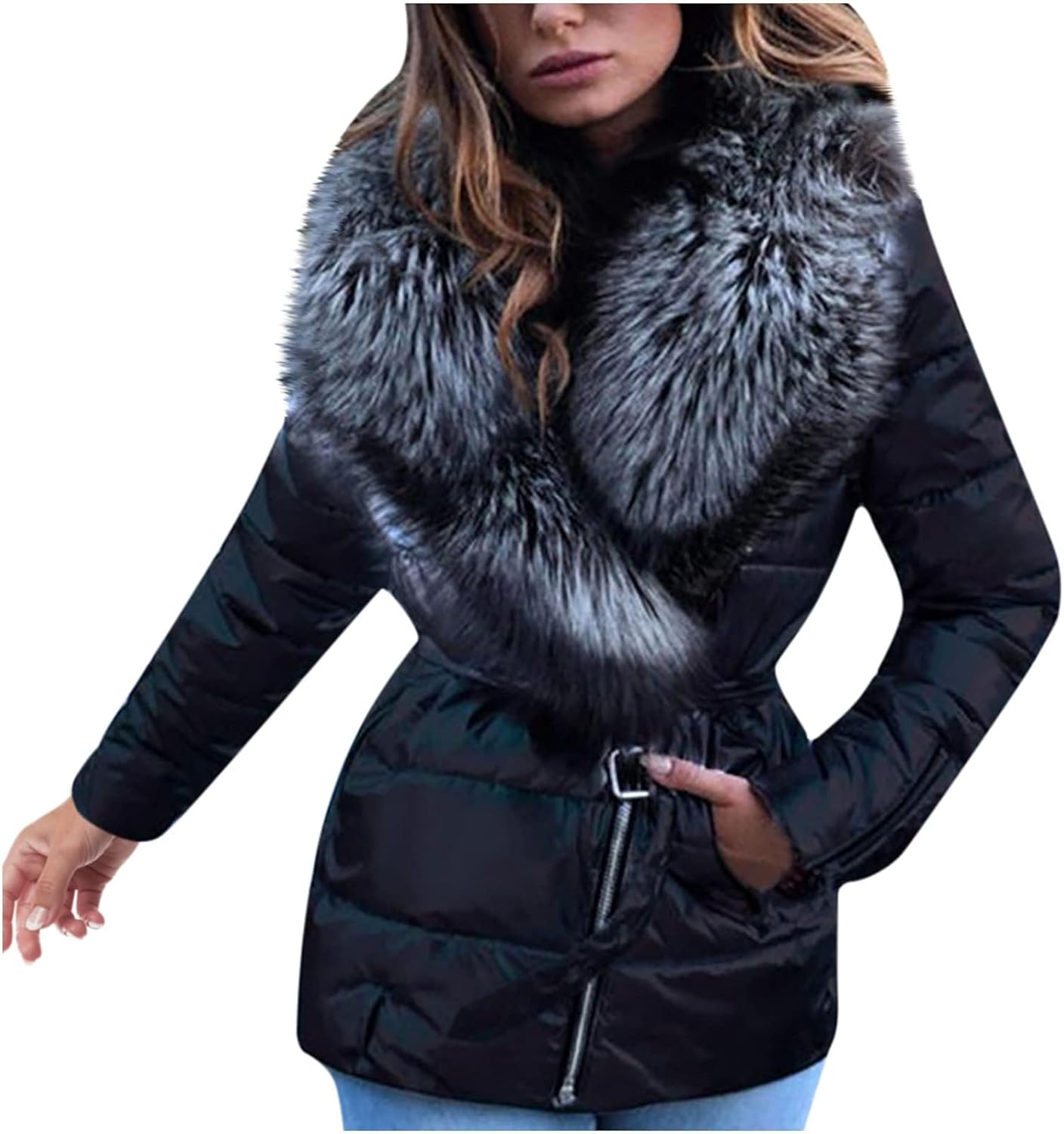 Amazon.com: Sherpa Fleece Lined Jacket Women Hood Puffer Jacket Raw Hem ...