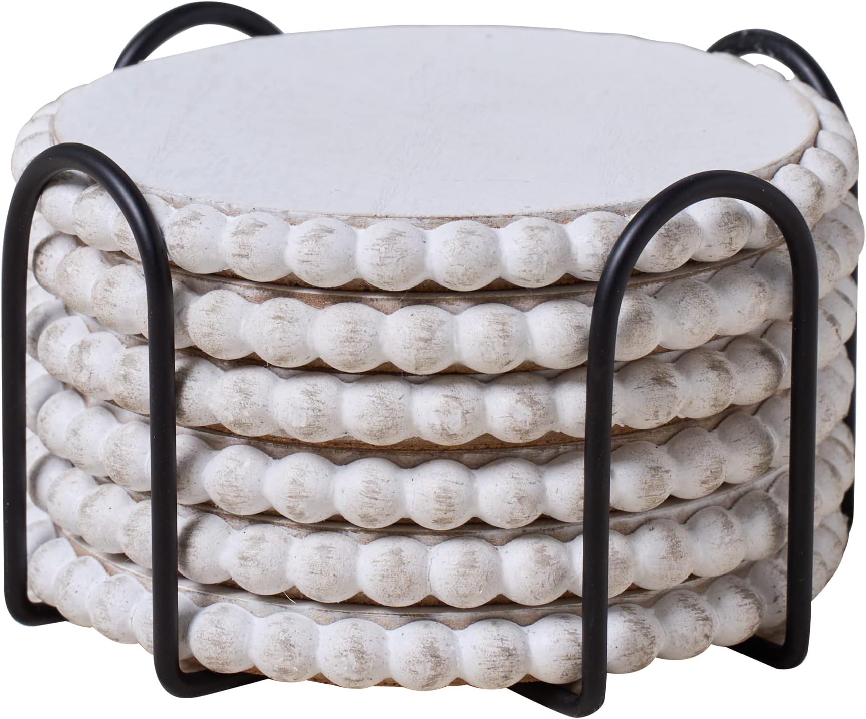 Amazon.com: Juvale Set of 6 White Wooden Coasters with Holder for ...