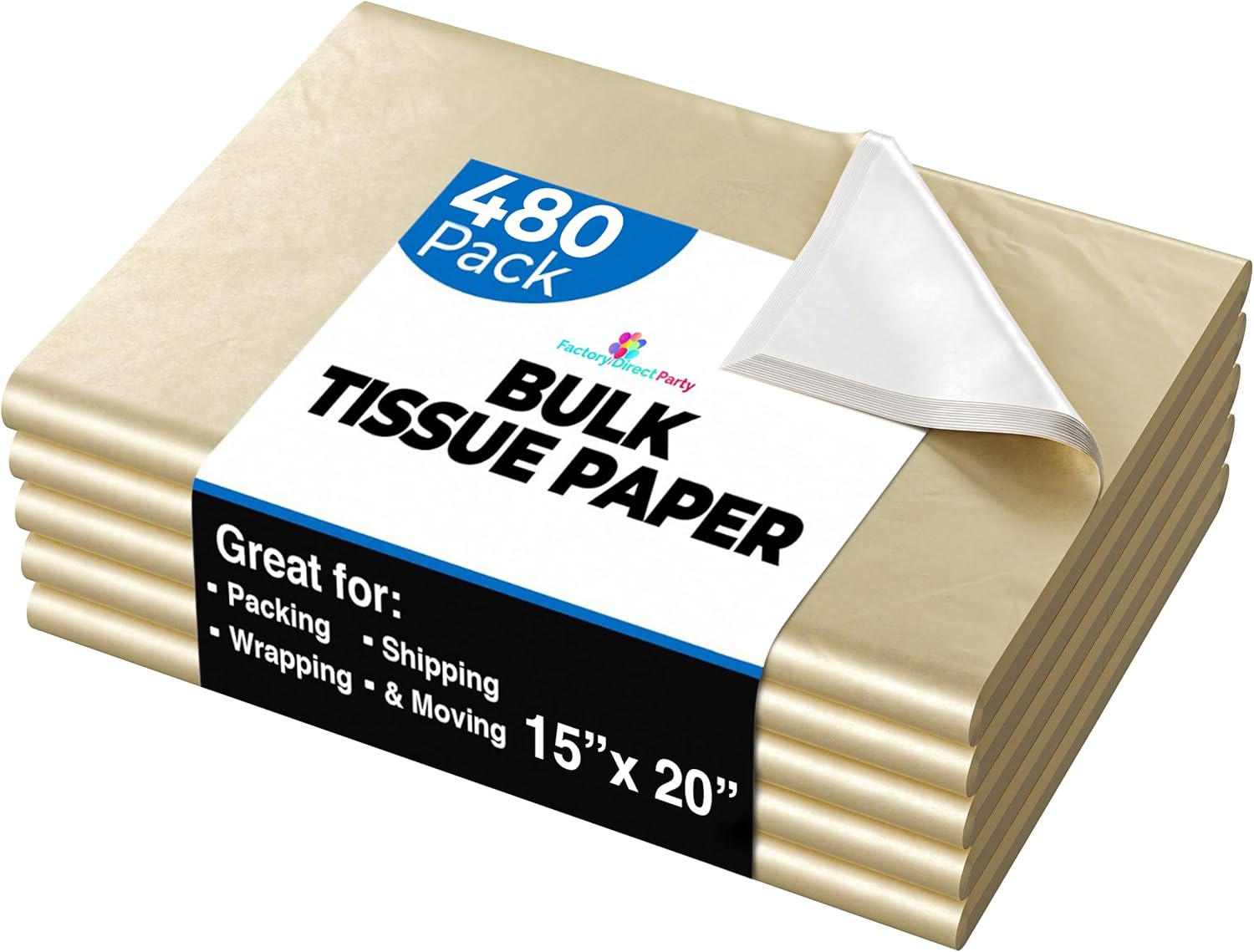 Amazon.com: 480 Sheets Bulk Gold Tissue Paper - 15" x 20" Packing Paper ...