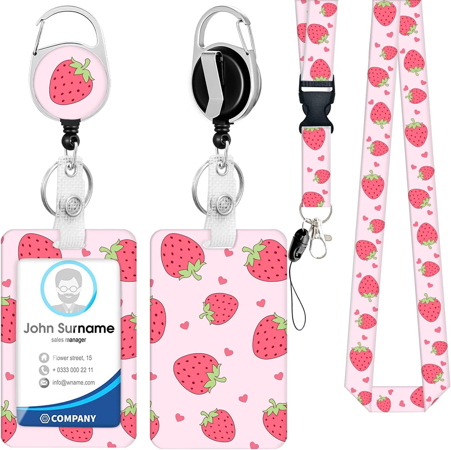 Amazon.com: Pink Strawberry Lanyard with Id Holder,Retractable Lanyards ...