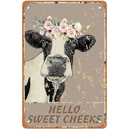 Amazon.com: Sweet Cheeks Cow Wall Decor,Hello Decorative Tin Sign Funny ...