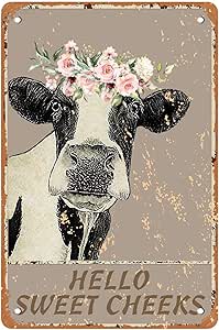 Amazon.com: Sweet Cheeks Cow Wall Decor,Hello Decorative Tin Sign Funny ...