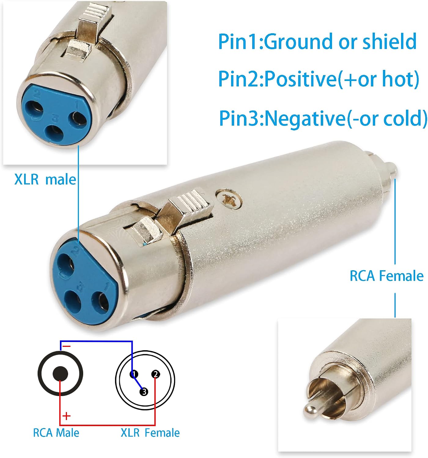 PNGKNYOCN RCA to XLR Adapter， RCA Male to XLR Female Gender Changer ...