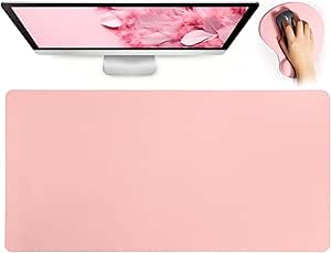 Amazon.com: Copkim Pink Desk Pad Set PU Leather Desk Mat and Mouse Pad ...