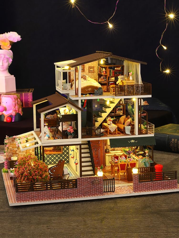 Amazon.com: CuteQi Miniature House Kit DIY House Kit Creative Room with ...