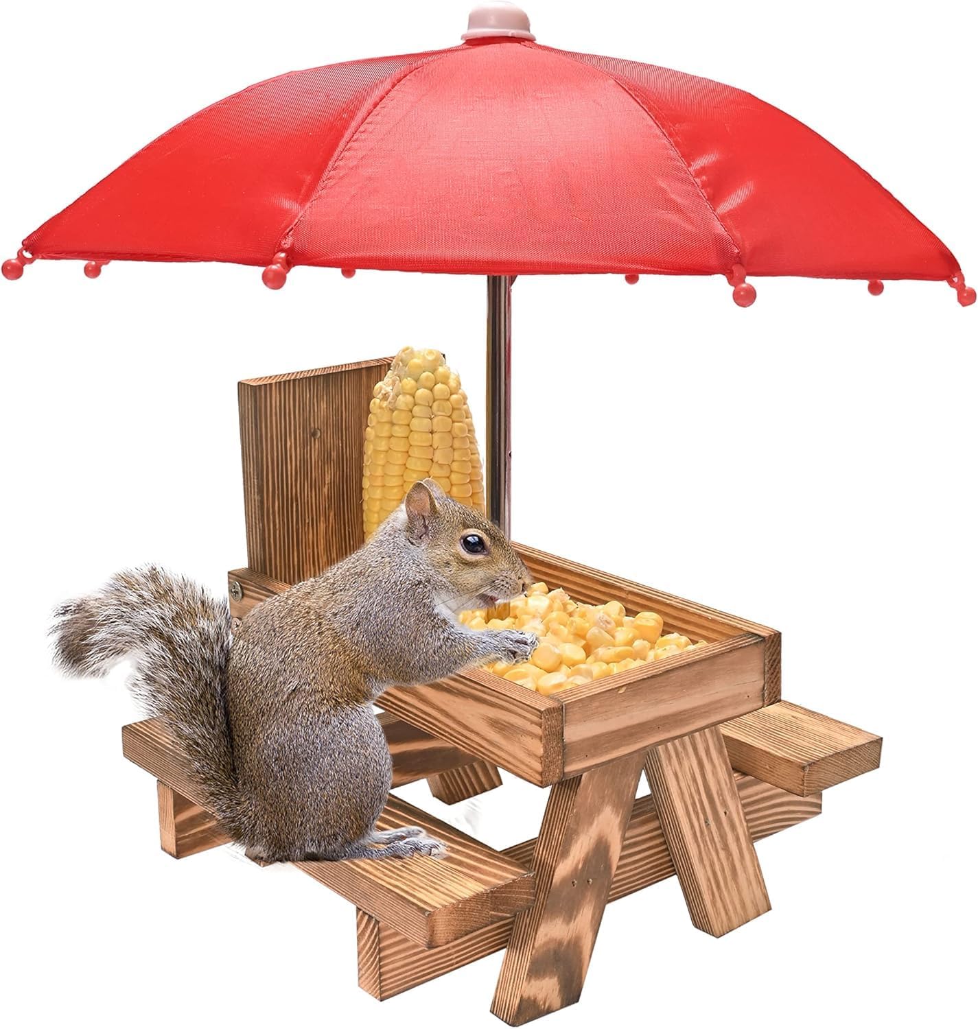 Squirrel Feeder Picnic Table with Umbrella and Corn Cob Holder, New ...