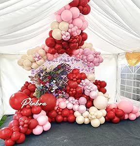Amazon.com: Pink Red Balloon Garland Double Stuffed Ruby Red Blush Pink ...