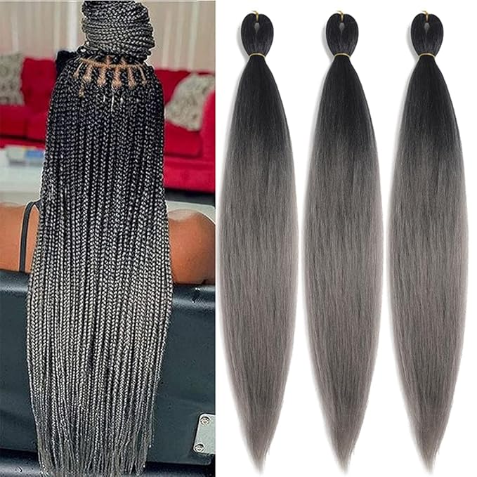 Amazon.com : Pre Stretched Braiding Hair 26 Inch Ombre Grey Braiding ...