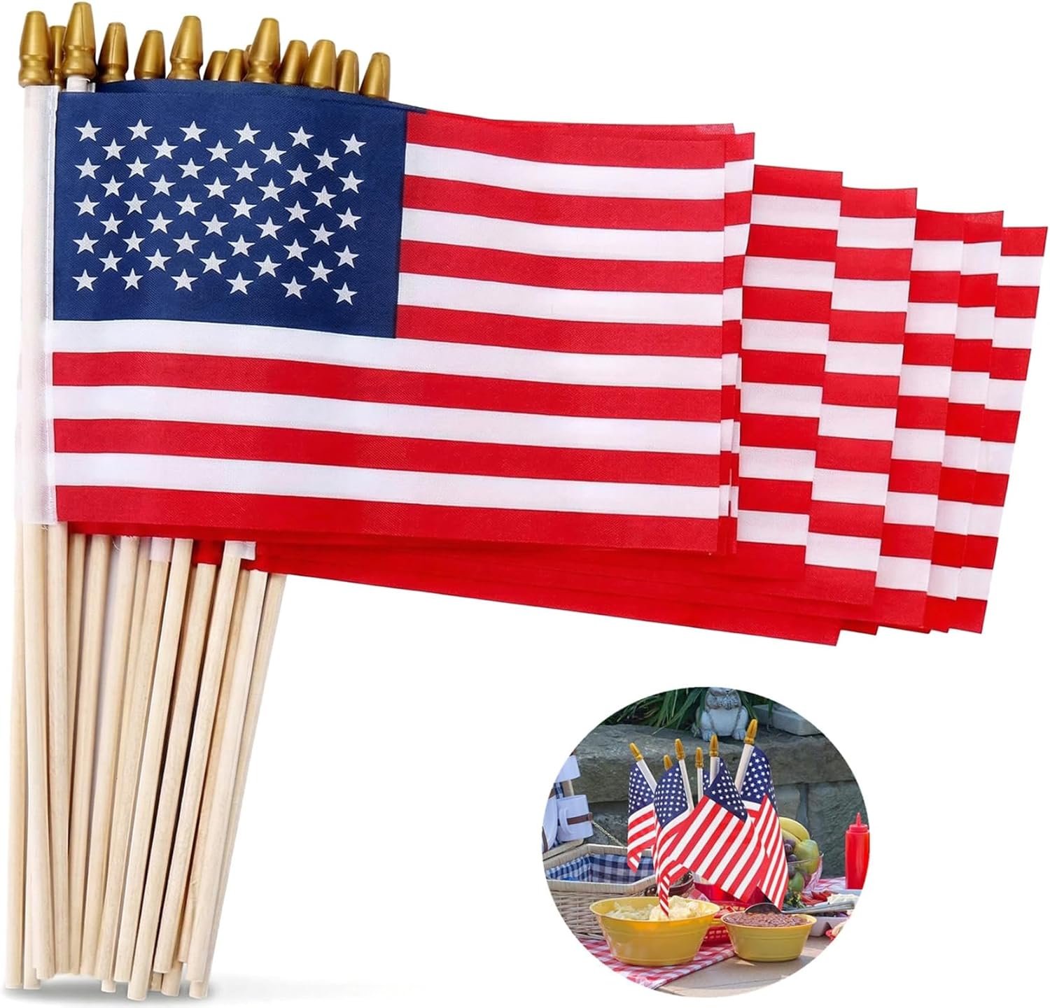 Amazon.com : 12Pcs 8x12 Inch Small American Flags on Stick, US Wood ...
