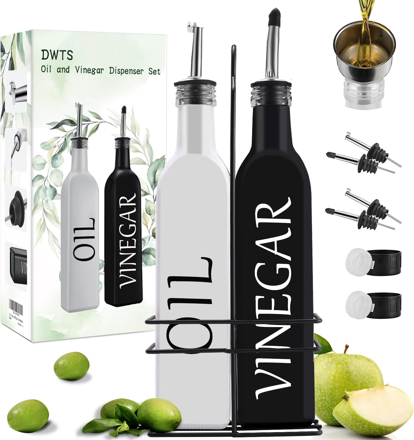 Amazon.com: DWTS DANWEITESI Oil and Vinegar Dispenser Set, White Olive ...