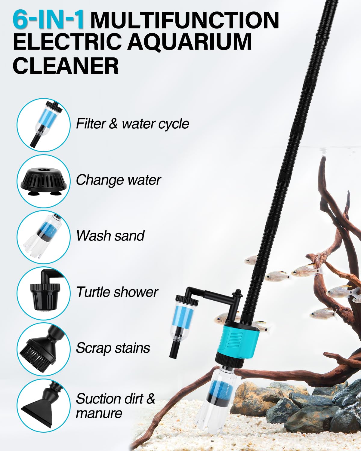 fishkeeper Electric Aquarium Gravel Cleaner, 20W/320GPH Powerful ...