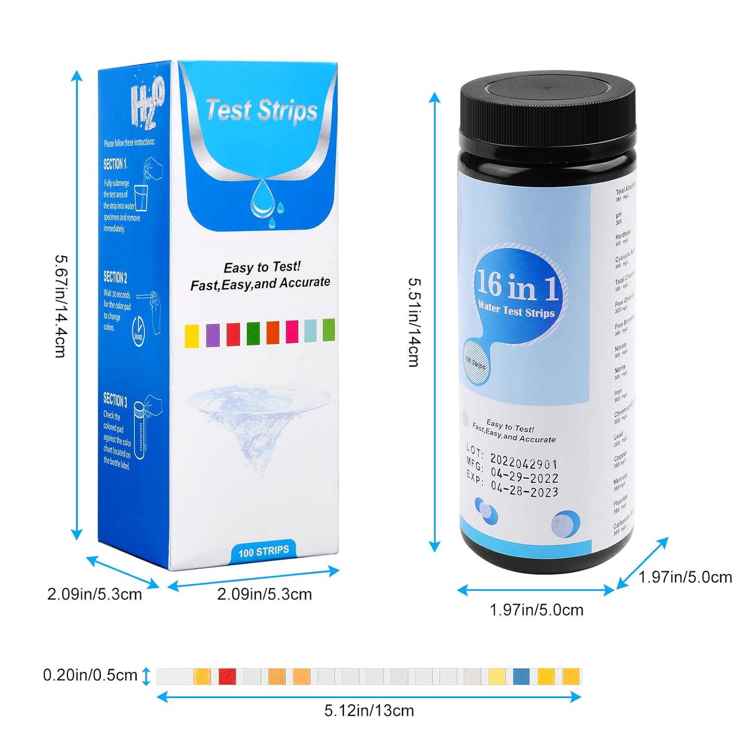 16 IN 1 Pool Test Strips, 100Pcs Hot Tub PH Test Strips, Water Quality ...