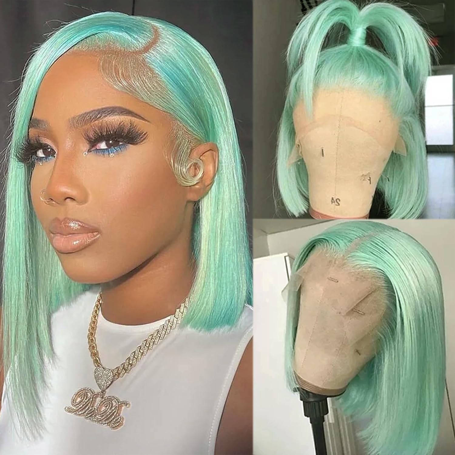 Amazon.com: Colored Bob Wig Human Hair 13x4 HD Lace Front Wigs Human ...