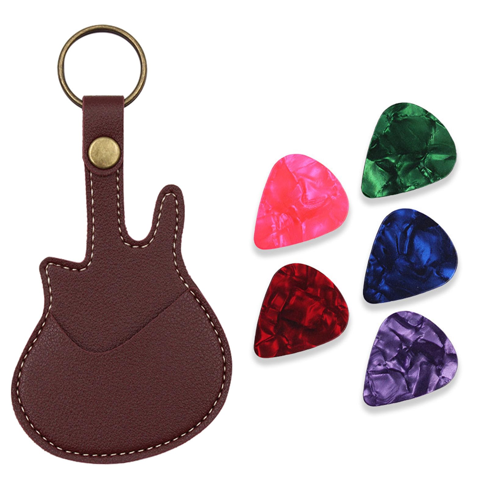 Beatyarmy Leather Guitar Picks Holder with 5 Picks, Guitar Shape ...