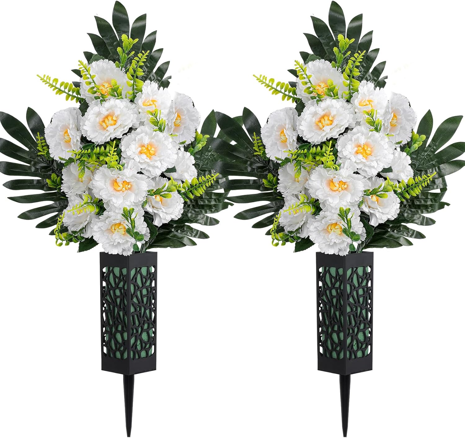 Amazon.com: Yahenda 2 Sets Artificial Cemetery Flowers White 24 Heads ...