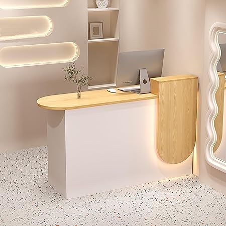 Modern Reception Desk With Counter, Wooden Checkout Table With Lockable ...