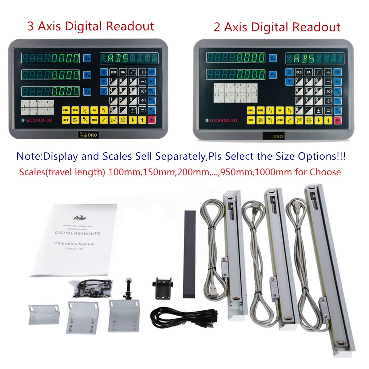 Buy 2/3 Axis Digital Readout and TTL Precision Linear Glass Scale DRO ...