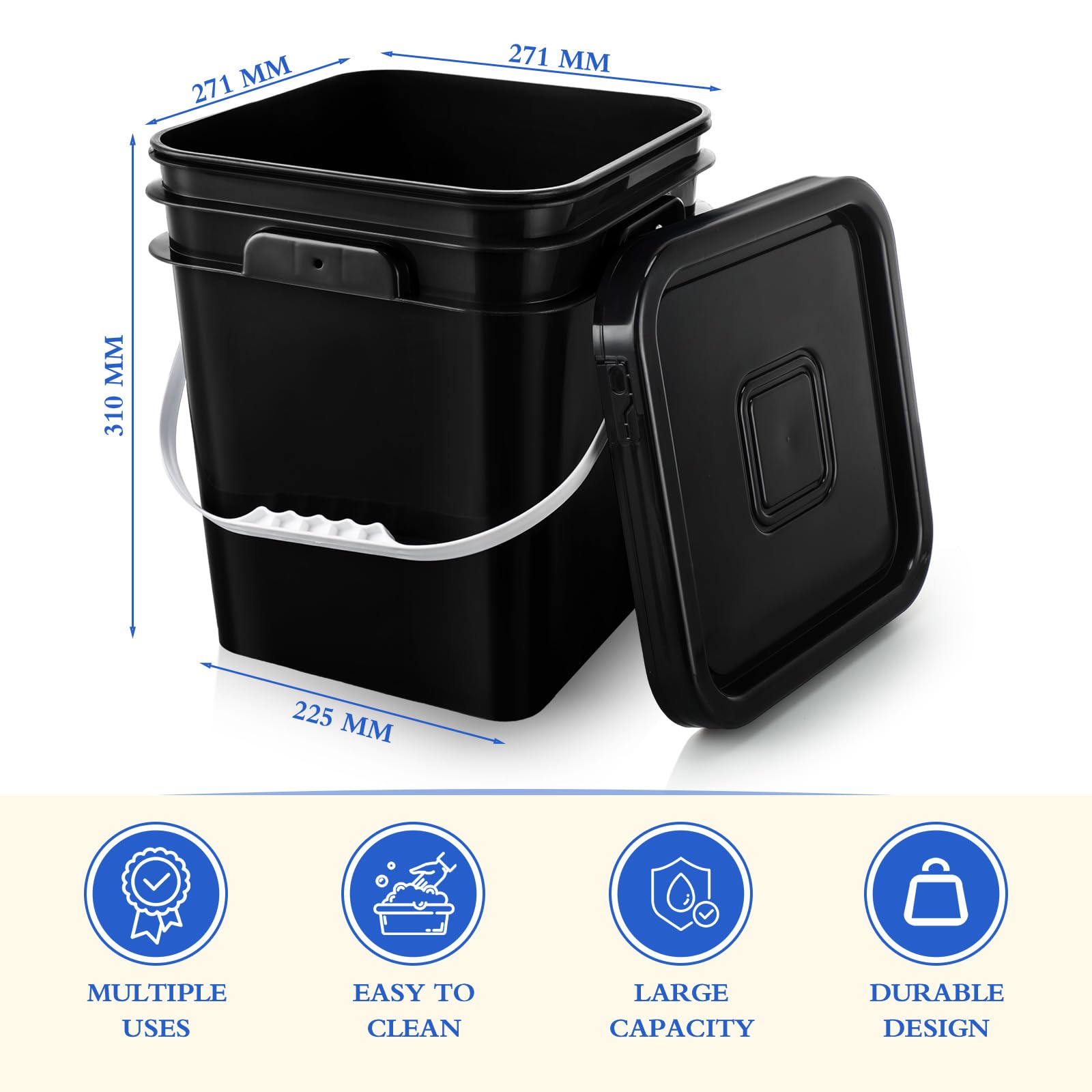 Bokon 2Pack 4 Gallon Square Bucket Pail with Plastic Handles and Lid ...