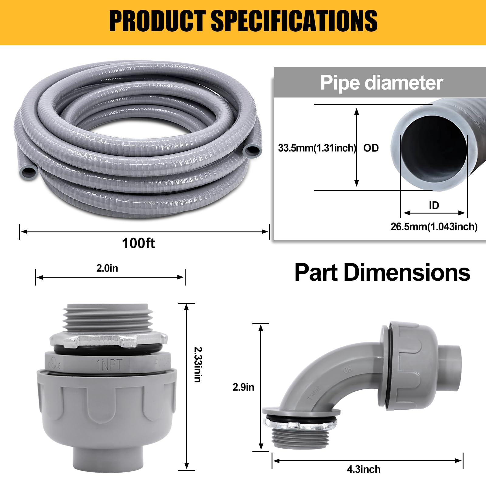 Snapklik.com : Wocloer Liquid-Tight Conduit - 1inch 100 Foot Flexible ...