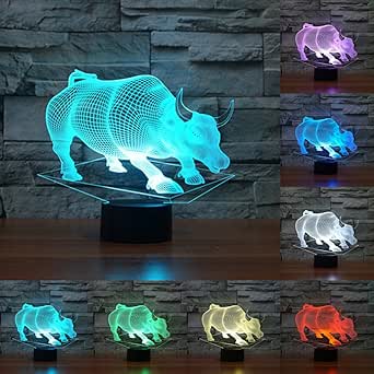 Bull night light Acrylic 3D Lamp 7 Color Changing LED Light touch ...